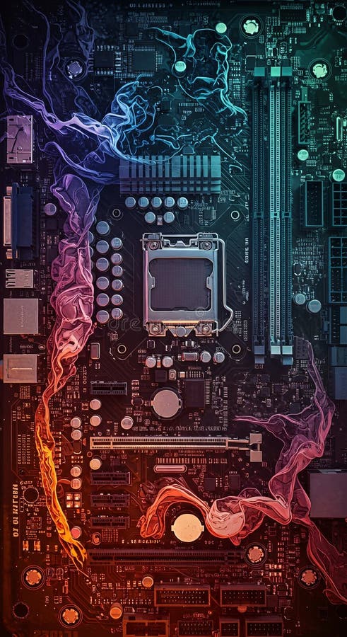 Computers Motherboard Portrait Vertical Abstract Colorful Background ...