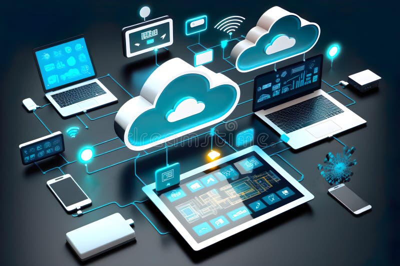 Computers Network Connected To a Cloud Server Created with Generative ...