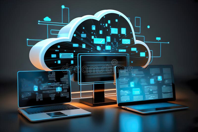 Computers Network Connected To a Cloud Server Created with Generative AI Technology Stock ...