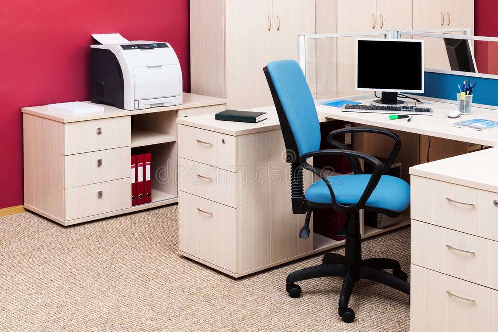 Computers and Printer in a Office Stock Image - Image of display ...