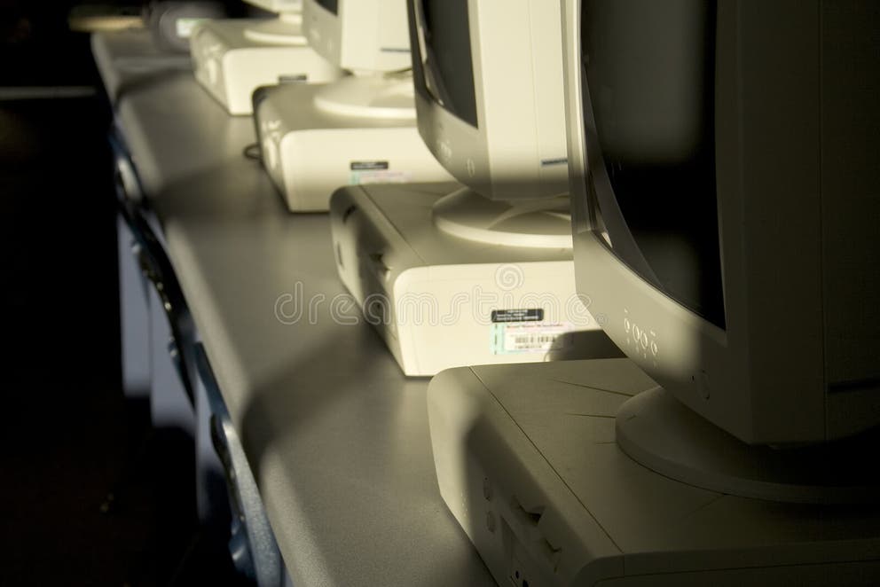 Computers in a Row from Side. Stock Image - Image of computers ...