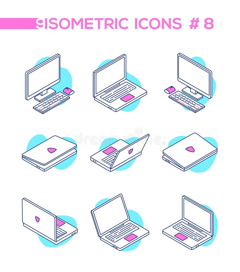 Computers - Set of Modern Vector Isometric Elements Stock Vector ...