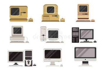 Computers Set, PC Evolution from Obsolete To Modern Vector ...