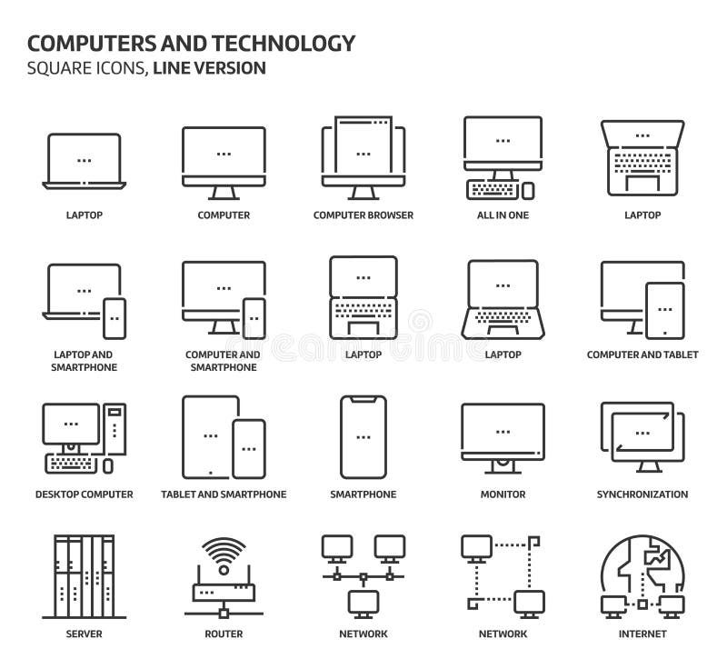Computers and Technology, Square Icon Set Stock Vector - Illustration ...