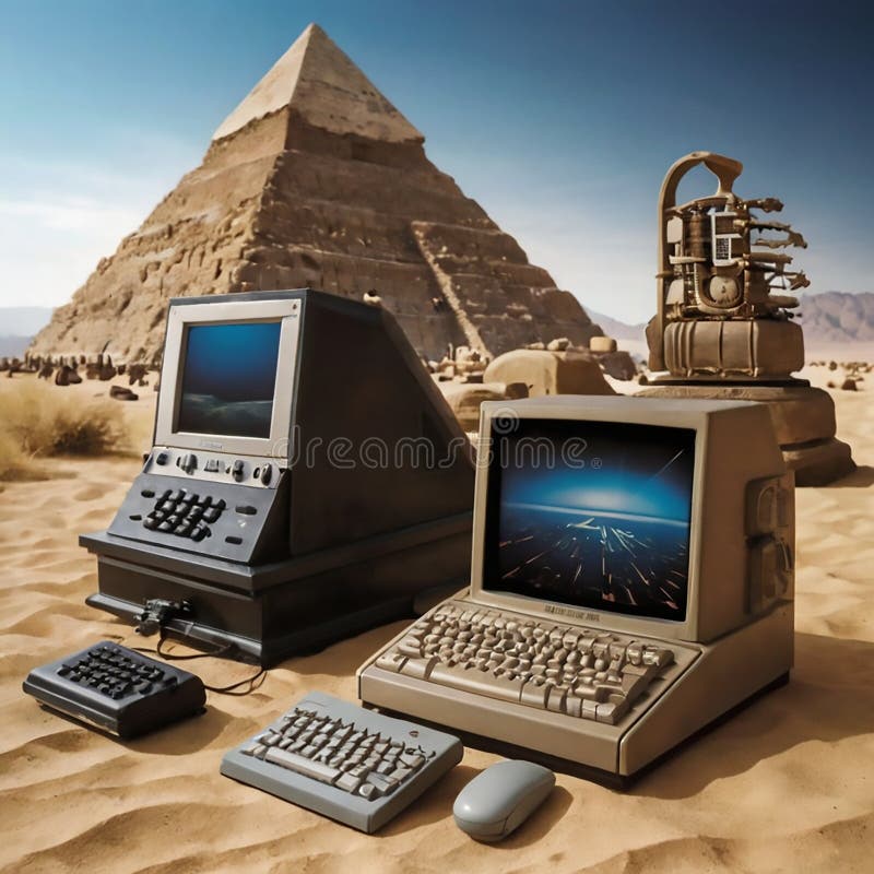 Computers in year 3000 stock illustration. Illustration of pyramid ...