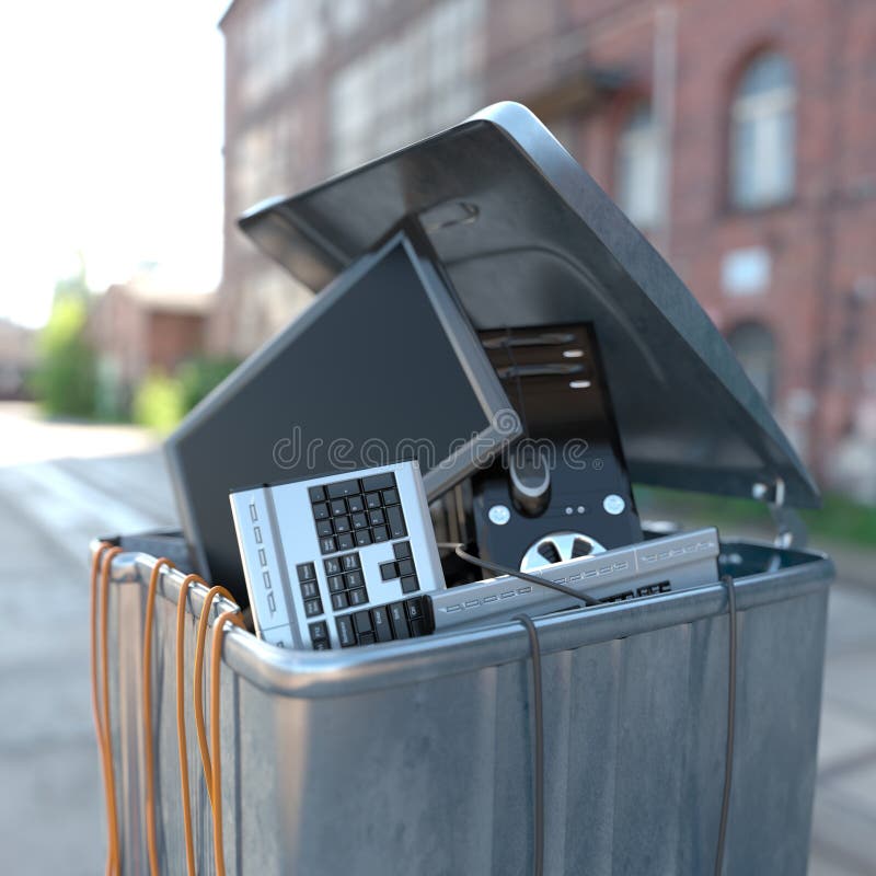 Computer in trash can. stock image. Image of group, color - 2426173