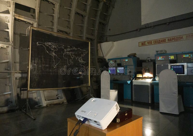 Computers and World Maps Inside a Control Room of Cold War Bunker 42 ...
