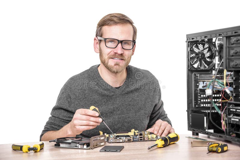 Computertechniker Repariert Den Computer Stockfoto - Bild von rüber ...