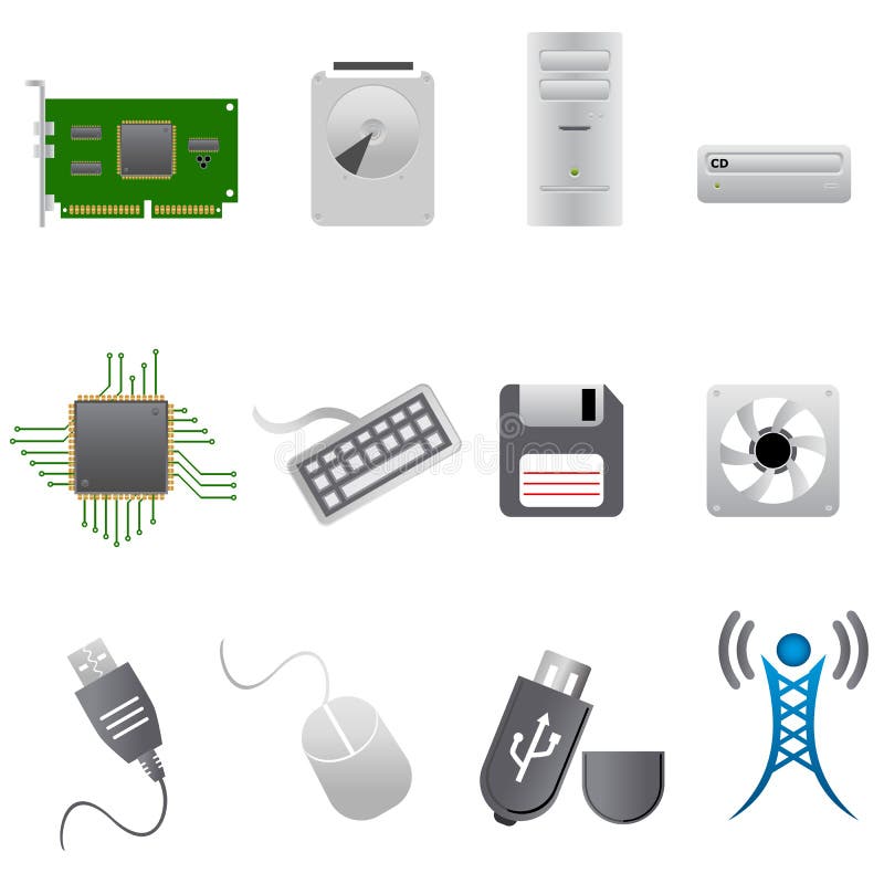 Computerteile Und -hardware Vektor Abbildung - Illustration von ...