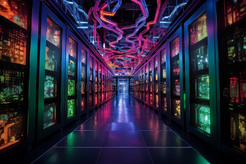 Computing Farm, Row of Servers Stock Illustration - Illustration of ...