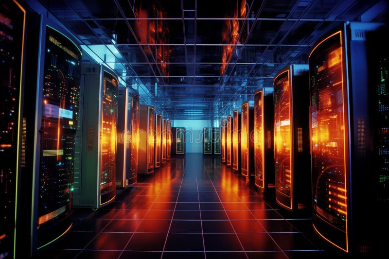 Computing Farm, Row of Servers Stock Illustration - Illustration of ...