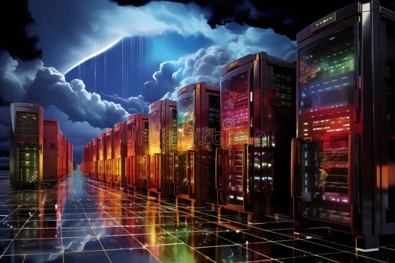Computing Farm, Row of Servers Under the Sky Stock Illustration ...