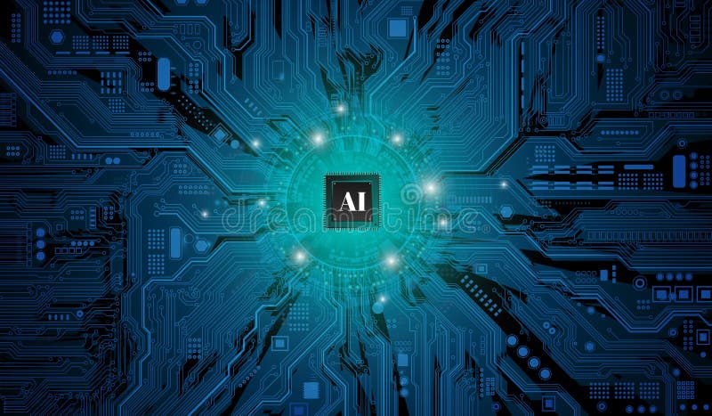 Futuristic Microchip Processor with Lights on the Blue Background. Quantum Computer, Large Data ...