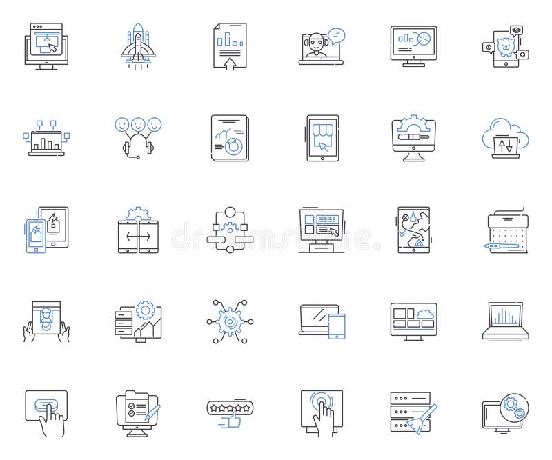 Computing Technology Line Icons Collection Algorithm Coding Debugging Encryption Firewall