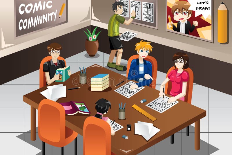 Comunidad cómica de dibujo ilustración del vector. Ilustración de ...