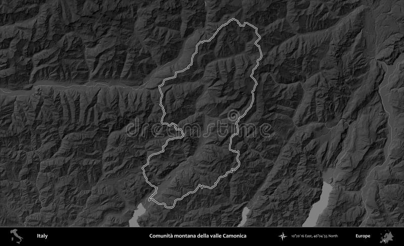 Comunita Montana Della Valle Camonica Outlined, Italy. Grayscale Stock ...