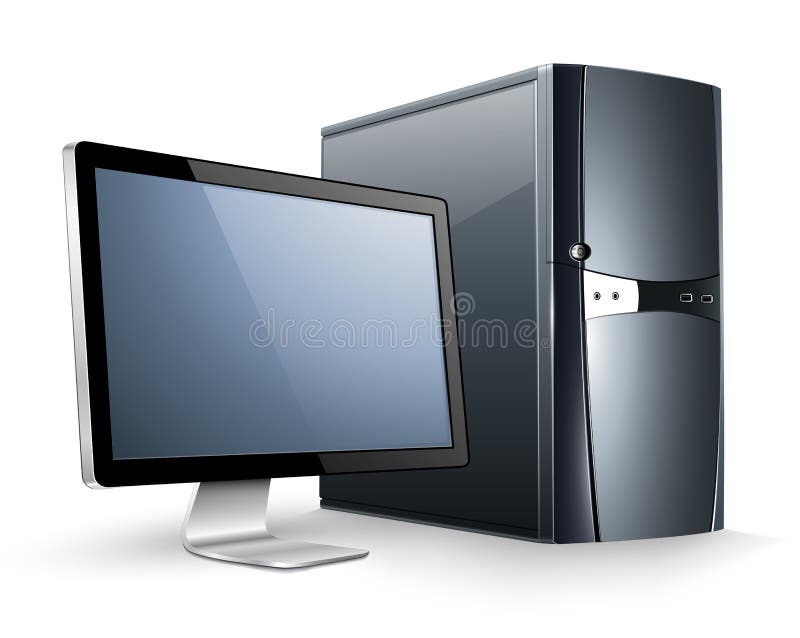 Con computer personale illustrazione vettoriale. Illustrazione di ...