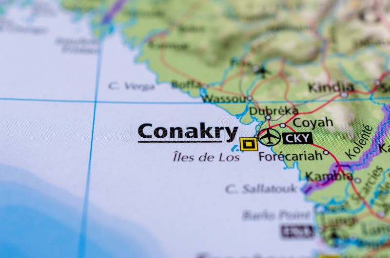 Conakry on map stock photo. Image of shot, atlas, explore - 114070146