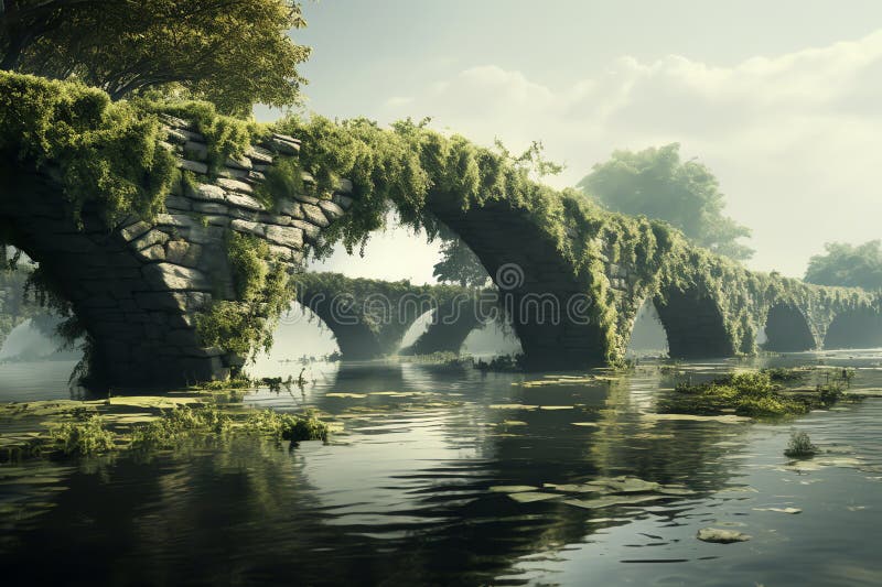 Concealed Bridge Connecting Floating Islands Beautiful Nature Wonder ...