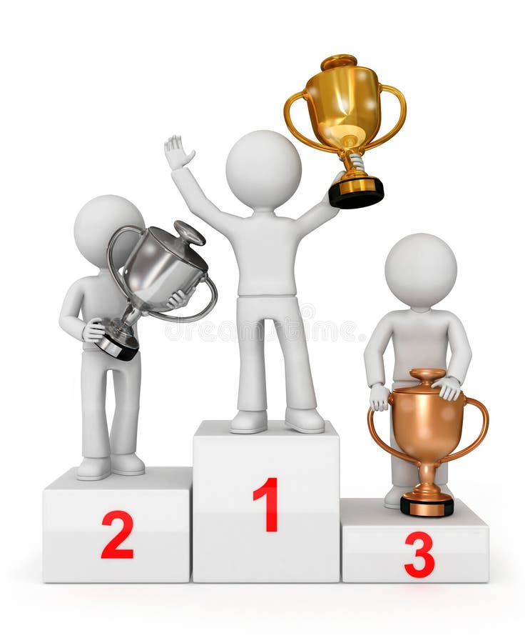 Concedido Com Os Copos Que Ganham O Trio No Pódio. Ilustração Stock ...