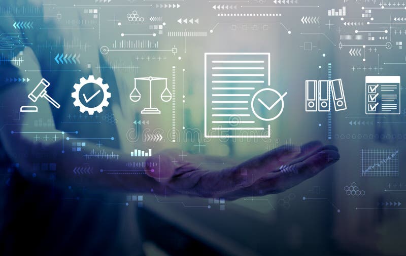 Conceito De Conformidade Com O Homem Usando Um Tablet Foto de Stock ...