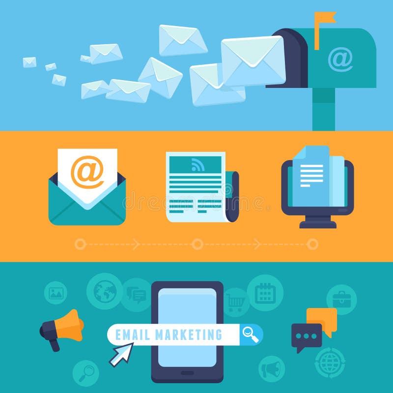 Conceitos Do Mercado Do Email Do Vetor - ícones Lisos Ilustração Stock ...