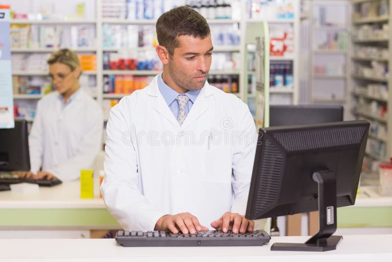 Concentrate Pharmacist Using Computer Stock Image - Image of caucasian ...