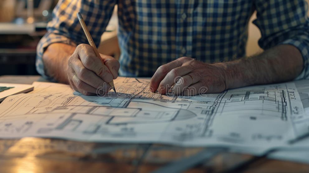 The Concentrated Architect Drafting.AI Generated Image Stock Photo ...