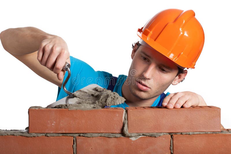 Concentrated Bricklayer Putting Stock Image - Image of engineer ...
