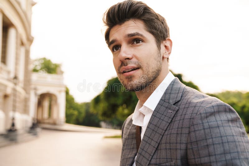 Concentrated Business Man Outdoors in Park Looking Aside Stock Image ...