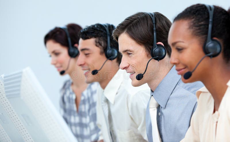 Concentrated Business People Using Headset Stock Image - Image of ...