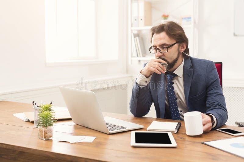 Concentrated Businessman Working with Laptop Stock Photo - Image of ...