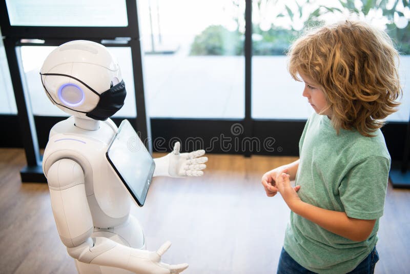 Concentrated Child Interact with Robot Artificial Intelligence ...
