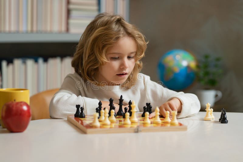Child Playing Chess. Clever Kid Thinking about Chess. Stock Image - Image of school, genius ...