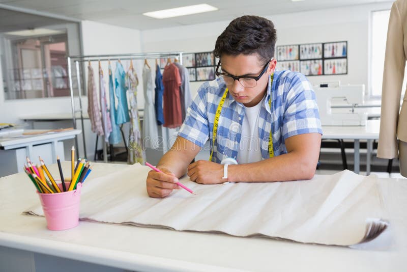 Concentrated College Student Drawing on Paper Stock Image - Image of ...
