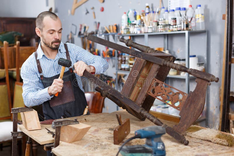 Craftsman Using Carpentry Tools for Restoration Stock Image - Image of ...