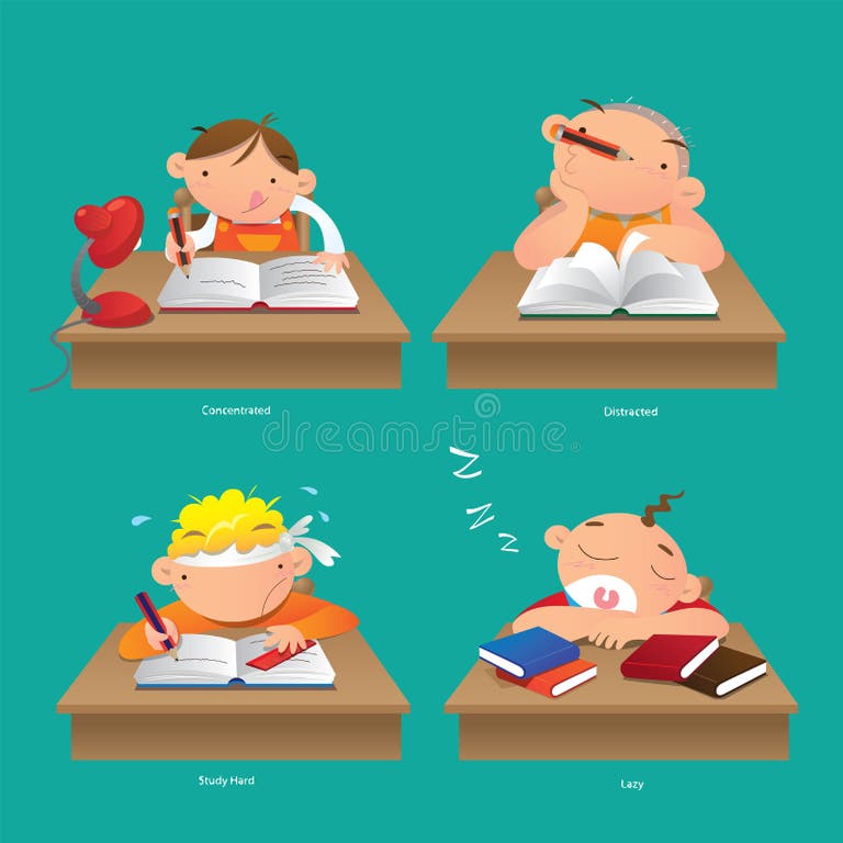Concentrated, Distracted, Study Hard and Lazy Stock Vector ...
