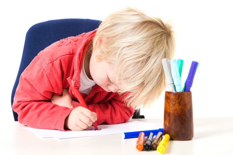 Concentrated drawing stock image. Image of child, drawing - 12128813