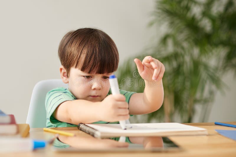 Concentrated on drawing stock photo. Image of creative - 68299798