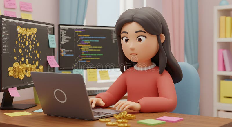 Concentrated Female Programmer Working on Laptop, Earning ...