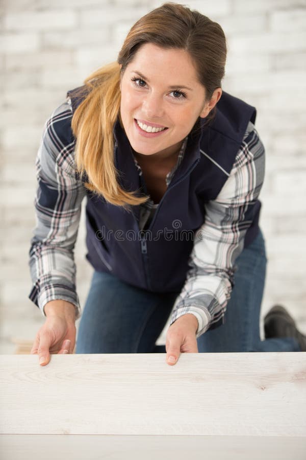 Concentrated Female Wood Worker with Woo D Stock Photo - Image of labor ...