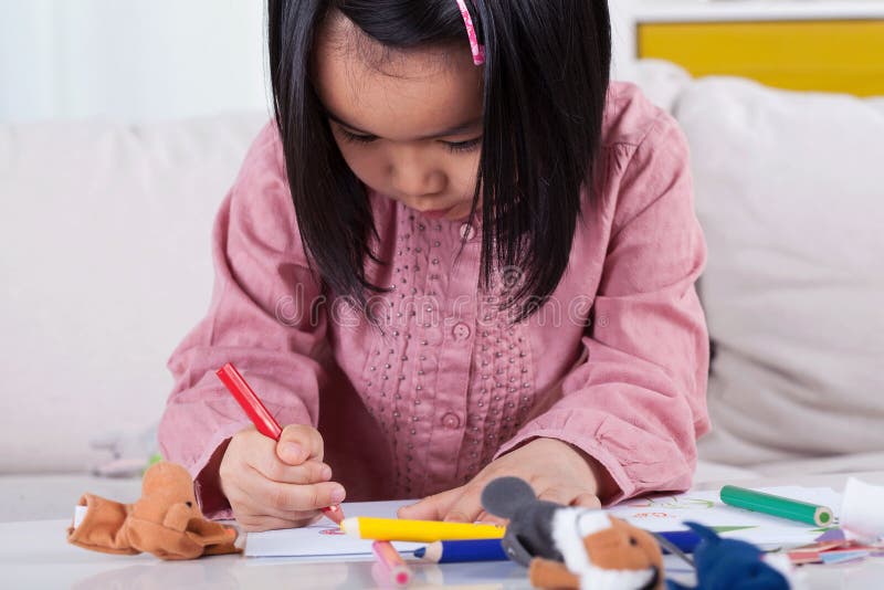 Concentrated Girl Drawing a Picture Stock Image - Image of painting ...