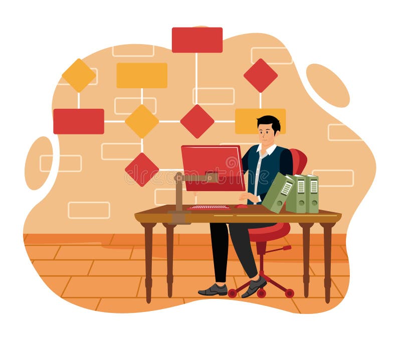 Concentrated Man Analyze Project Requirements. Stock Illustration ...