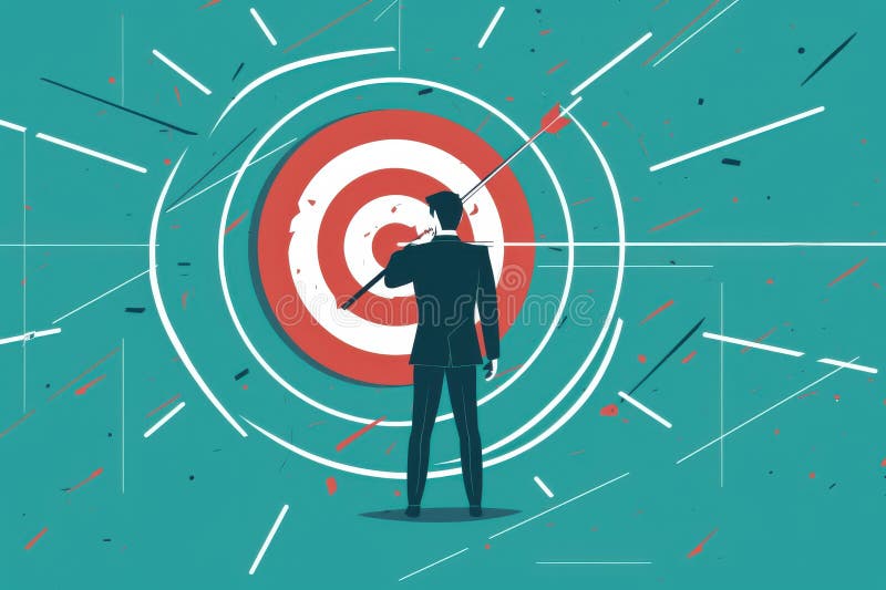 Concentrated Man Standing Ready with Bow and Arrow at Target Stock ...