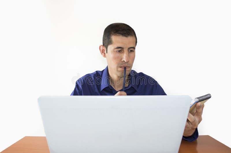 Concentrated Man Thinking and Taking Note Stock Image - Image of ...