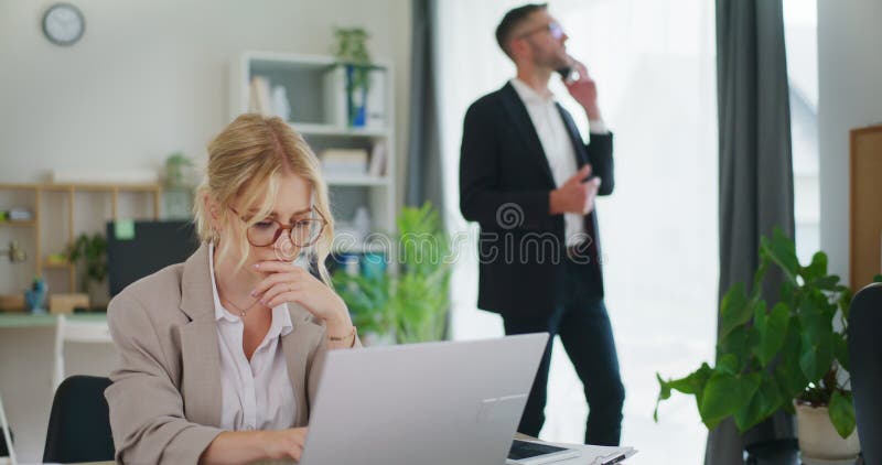 Concentrated Office Worker on Laptop Stock Video - Video of ...