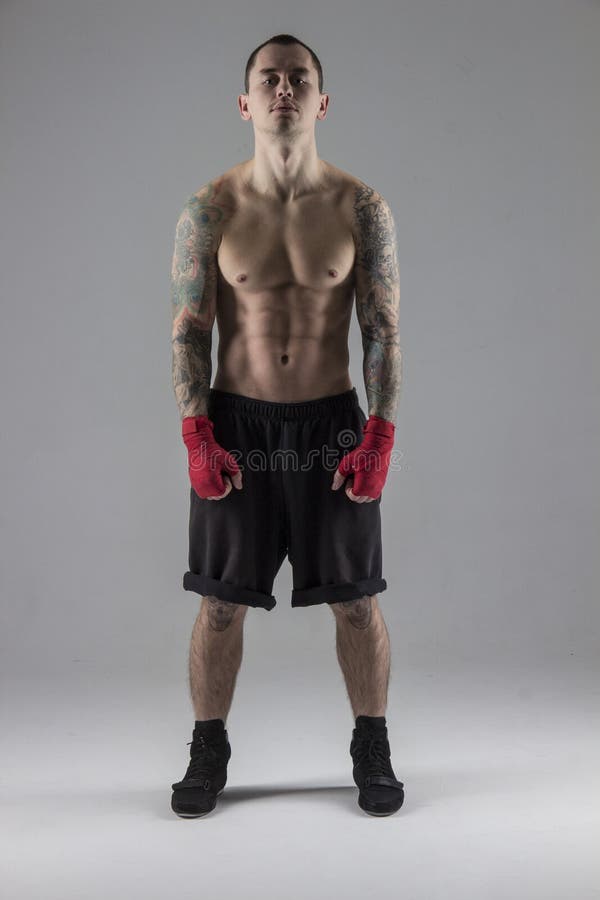 Concentrated Prepared Fighter Man Looking at Camera Stock Image - Image ...