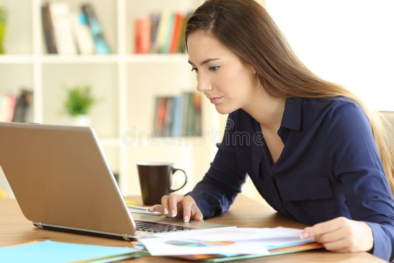 Concentrated Self Employed Working at Home Stock Image - Image of ...