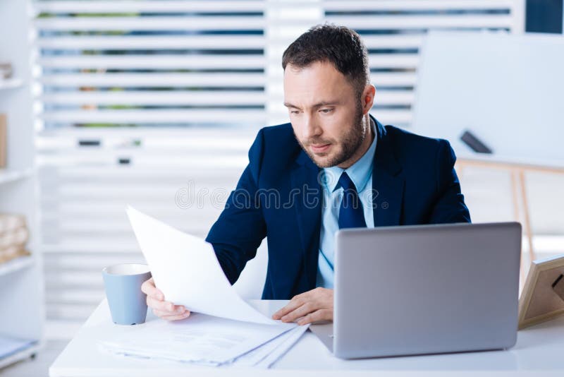 Concentrated Smart Worker Reading the Documents while Being at Work ...