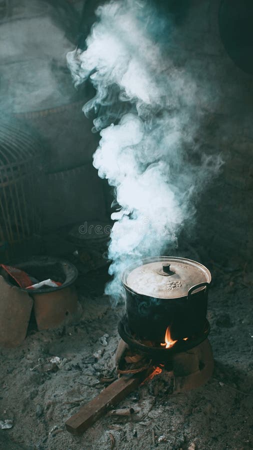 Concentrated Smoke in the Cooking Process with Firewood Stock Photo ...